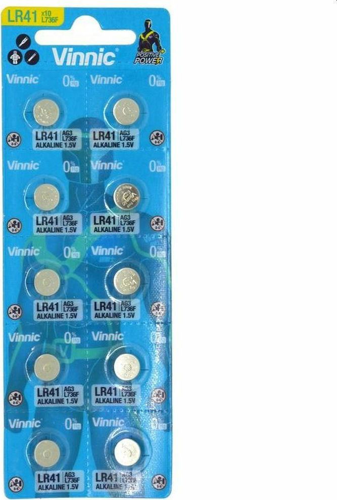 Buttoncell Vinnic L736F AG3 LR41 Τεμ. 10 με Διάτρητη Συσκευασία